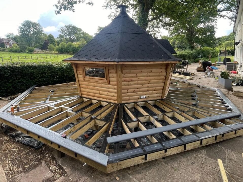 Hexagon Arctic Cabin Decking in Millboad Weathered Oak Driftwood ...